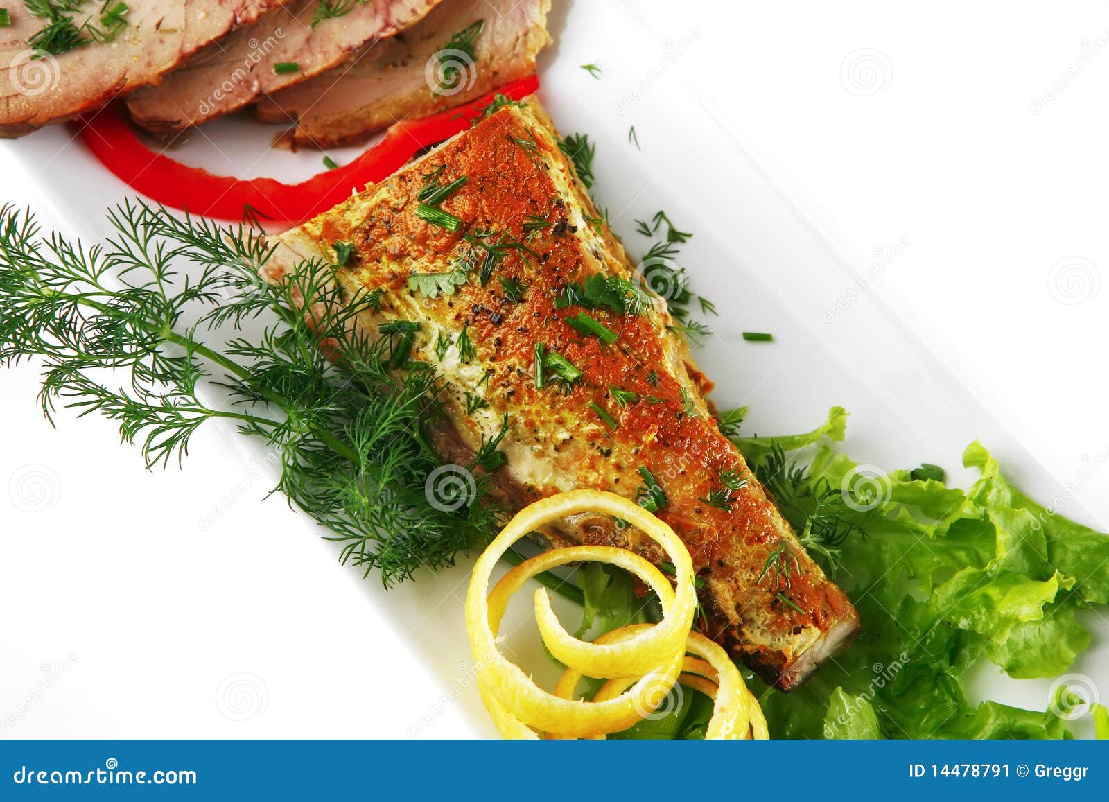 Tuna chunk served on white stock image. Image of baked - 14478791