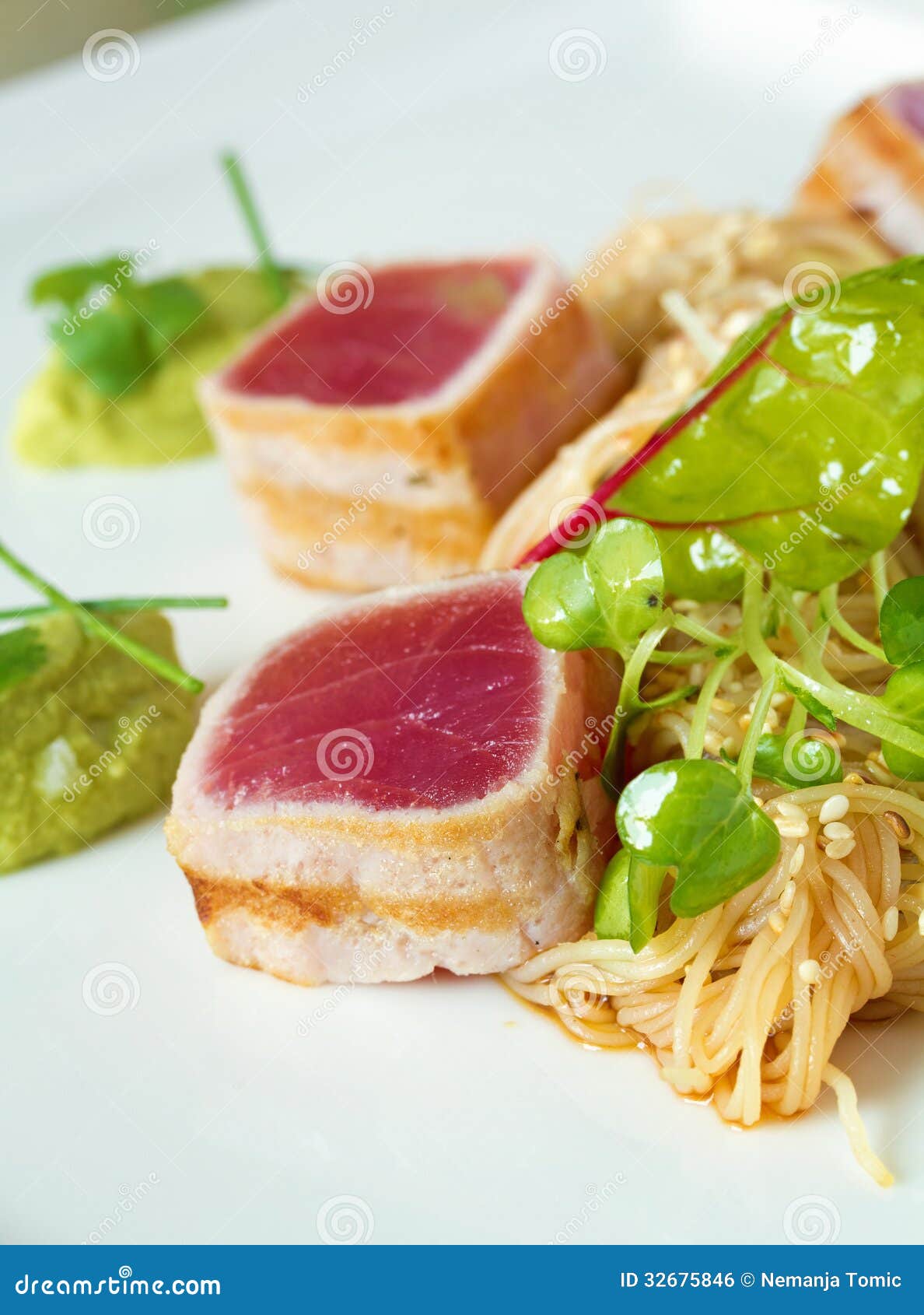 Tuna cubes stock photo. Image of seafood, plate, herb - 32675846
