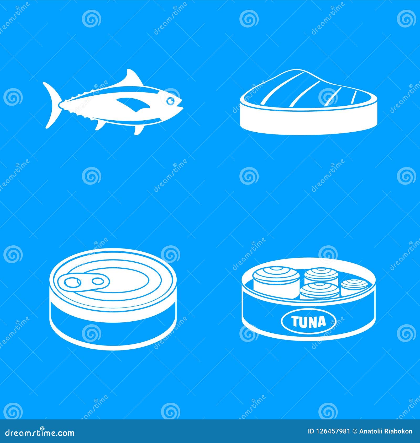 Tuna Fish Can Steak Icons Set, Simple Style Stock Vector - Illustration ...