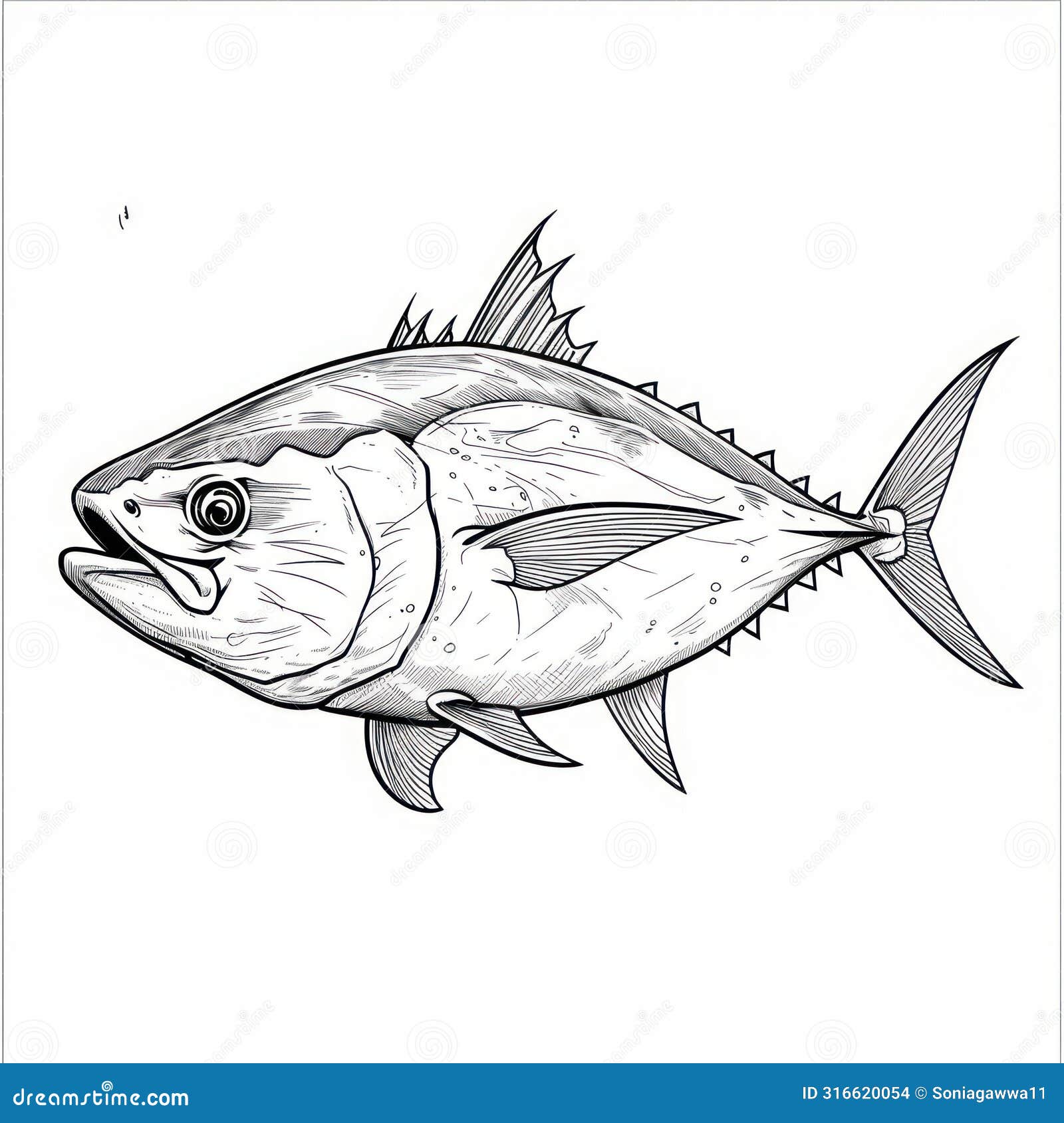 Tuna Fish Drawing Coloring Book Page Stock Illustration - Illustration ...