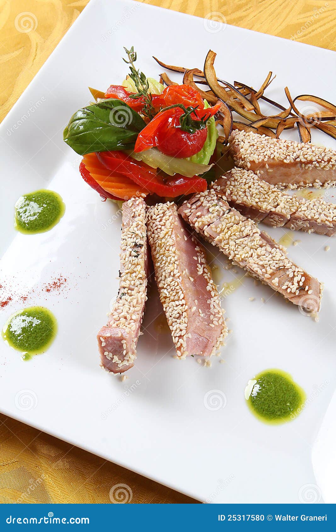 Tuna Fish Fillets and Ornamental Vegetables Stock Photo - Image of ...