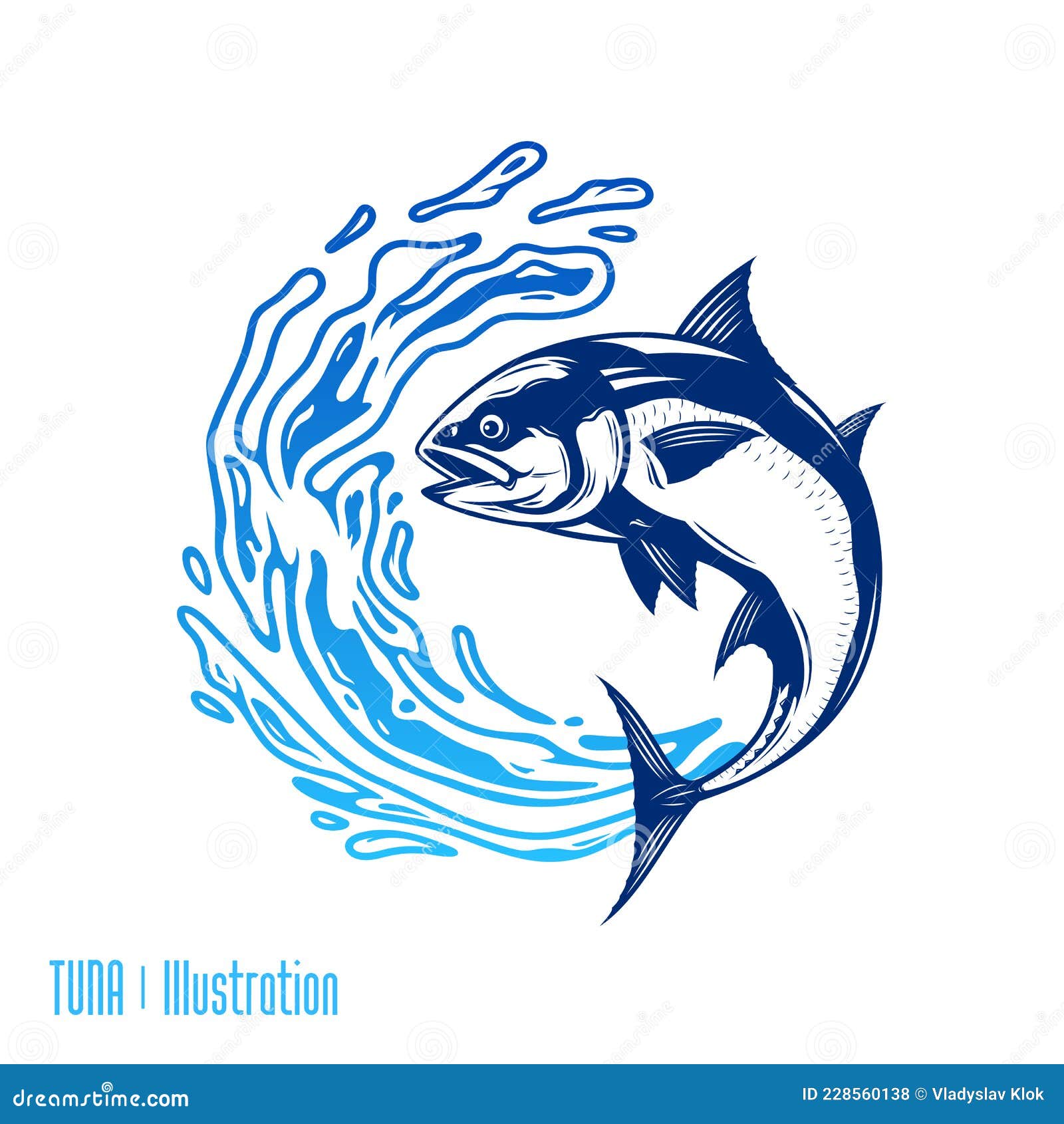 Tuna Fish Illustrations with Water Splashes Stock Vector - Illustration ...