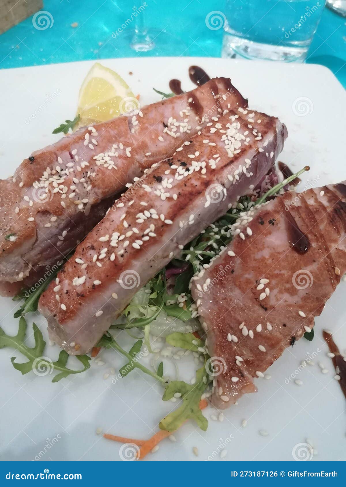 Tuna Fish at the Italian Restaurant, Plate of Fish. Stock Photo - Image ...