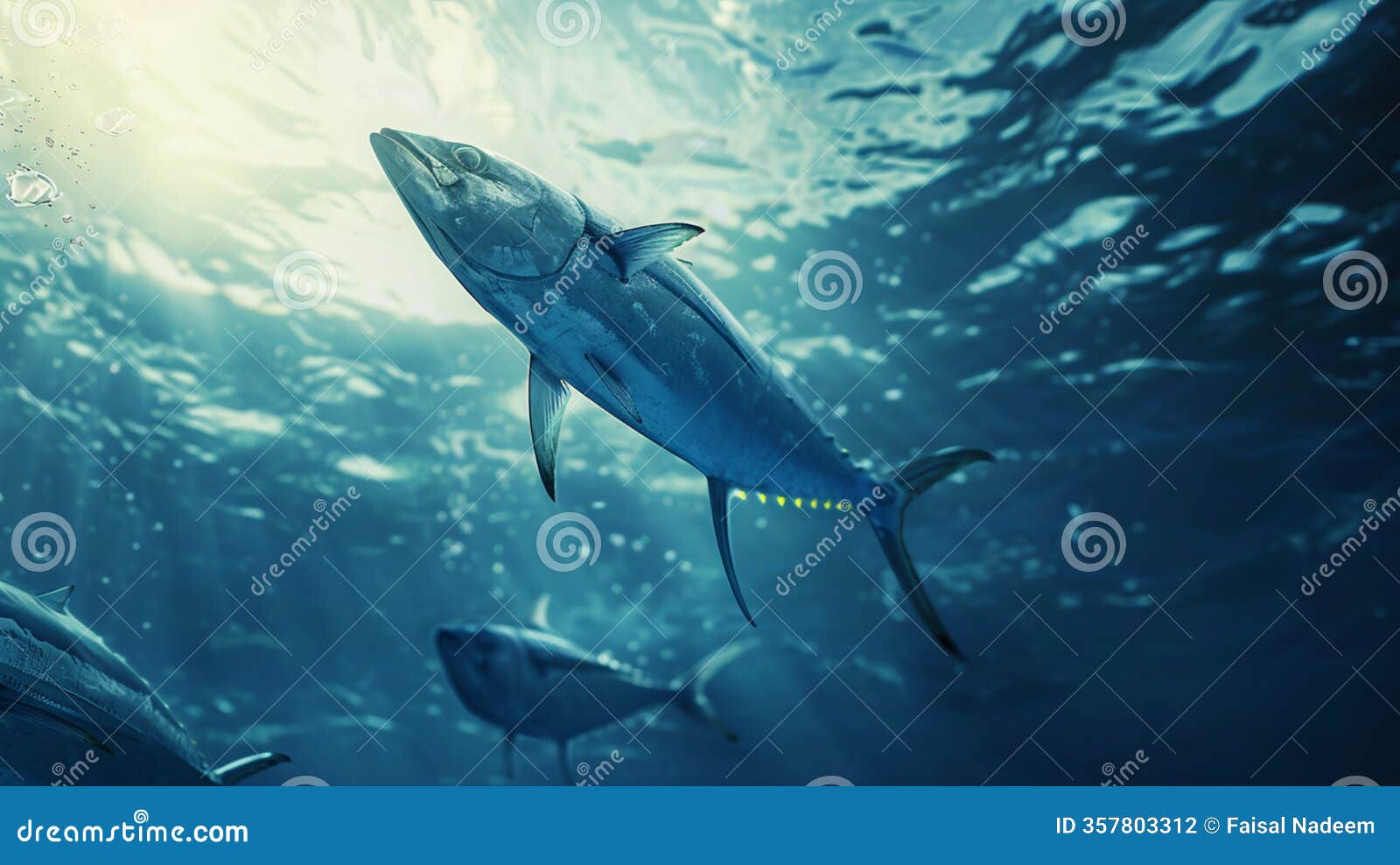 Majestic Bluefin Tuna, Thunnus Thynnus, Glides Through Sun-Dappled ...