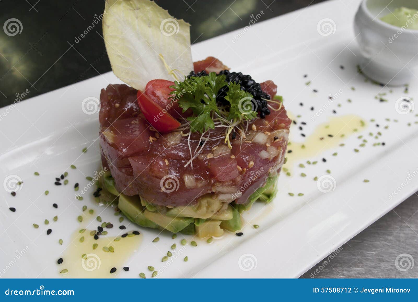 Tuna Fish Tartar on White Ceramic Plate Stock Photo - Image of ...