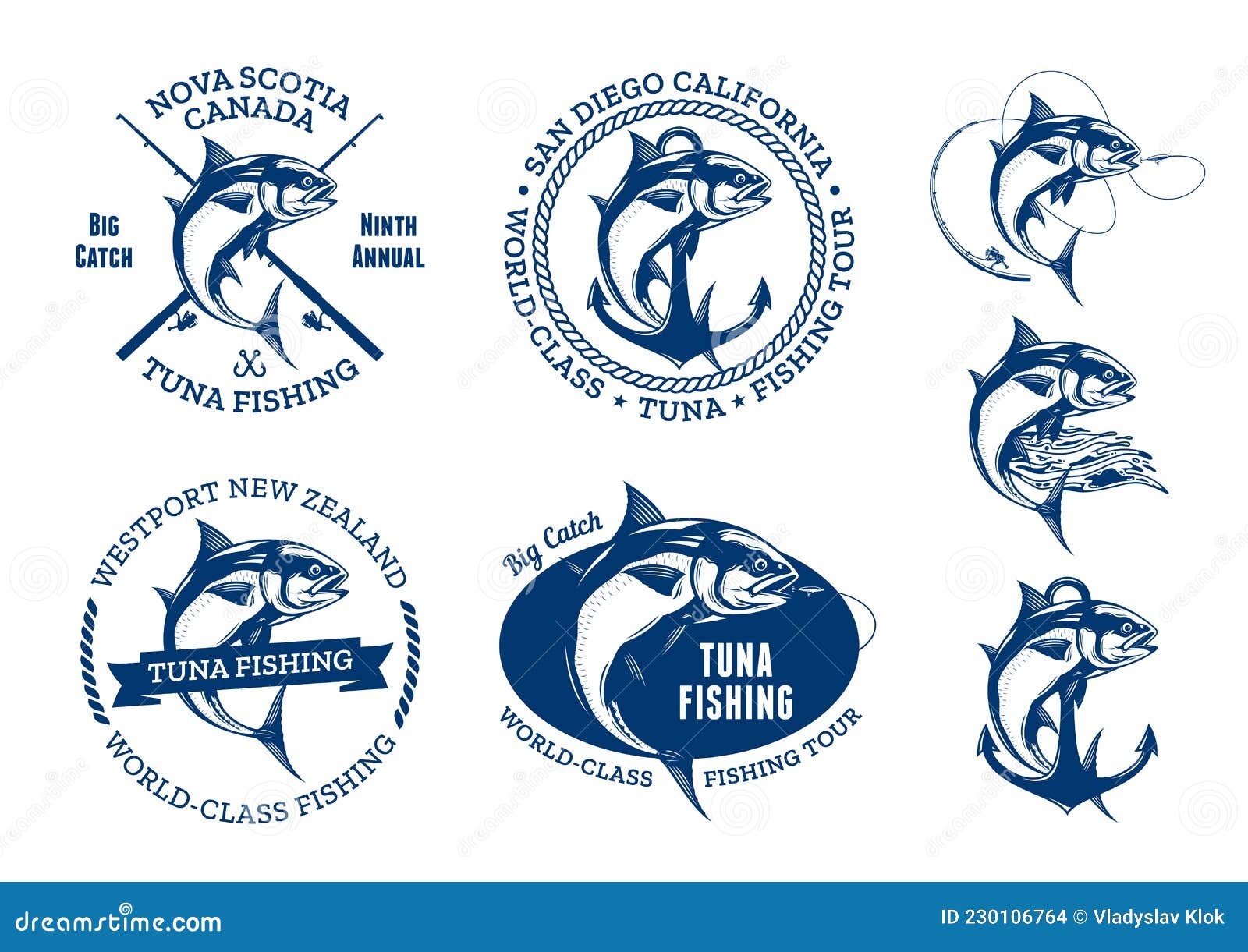 Tuna Fishing. Yellowfin Tuna And Fishing Rod. Design Element For Logo ...
