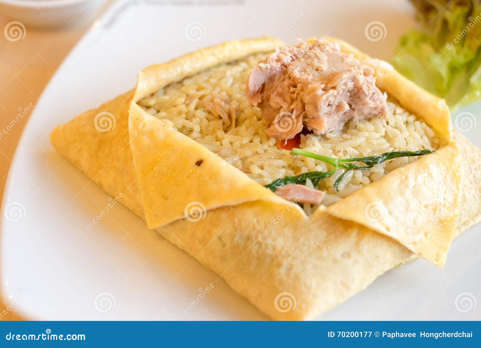 Tuna Green Curry Fried Rice Wrapped in Egg Sheet Stock Image - Image of ...