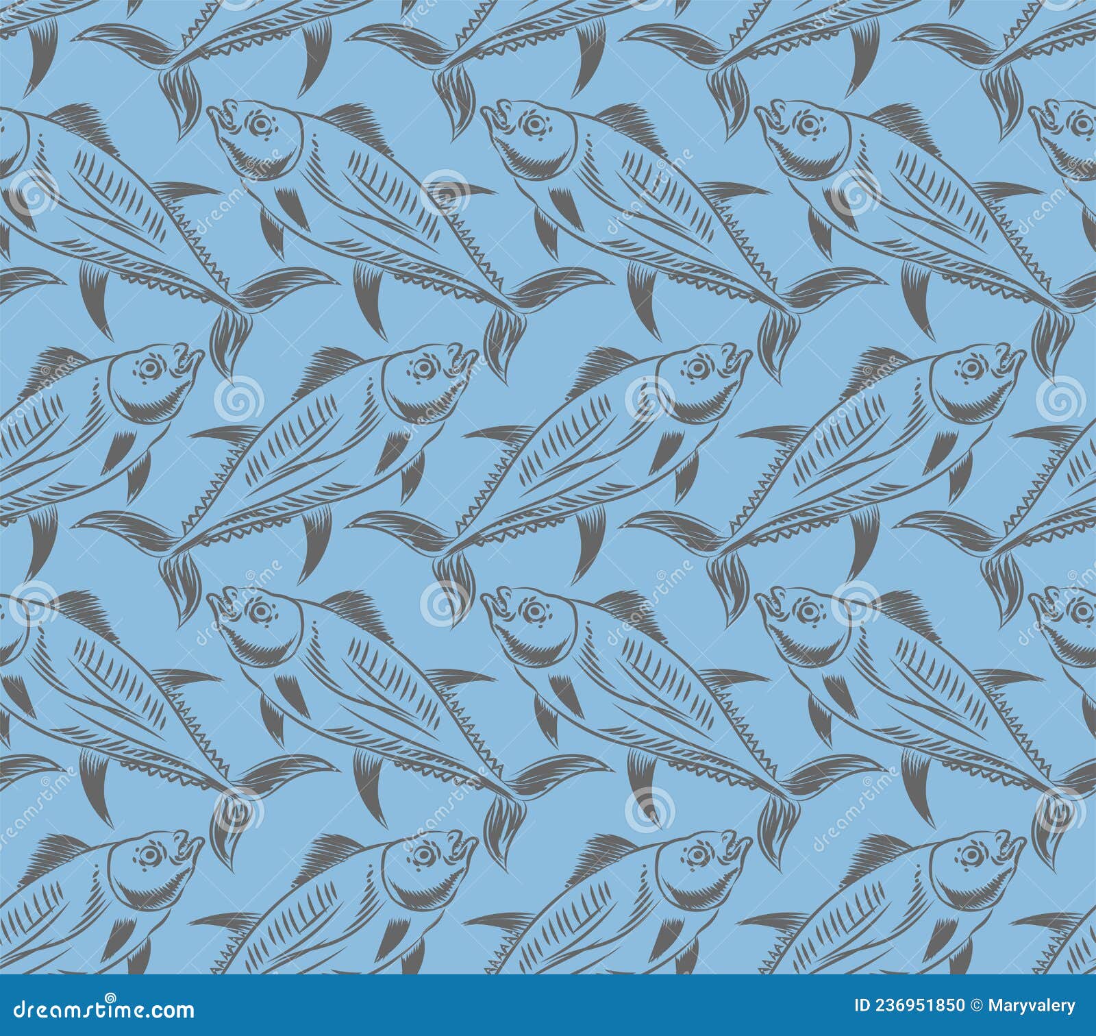 Tuna Hand Drawing Engraving Pattern Seamless. Tunny Seafood Fish ...