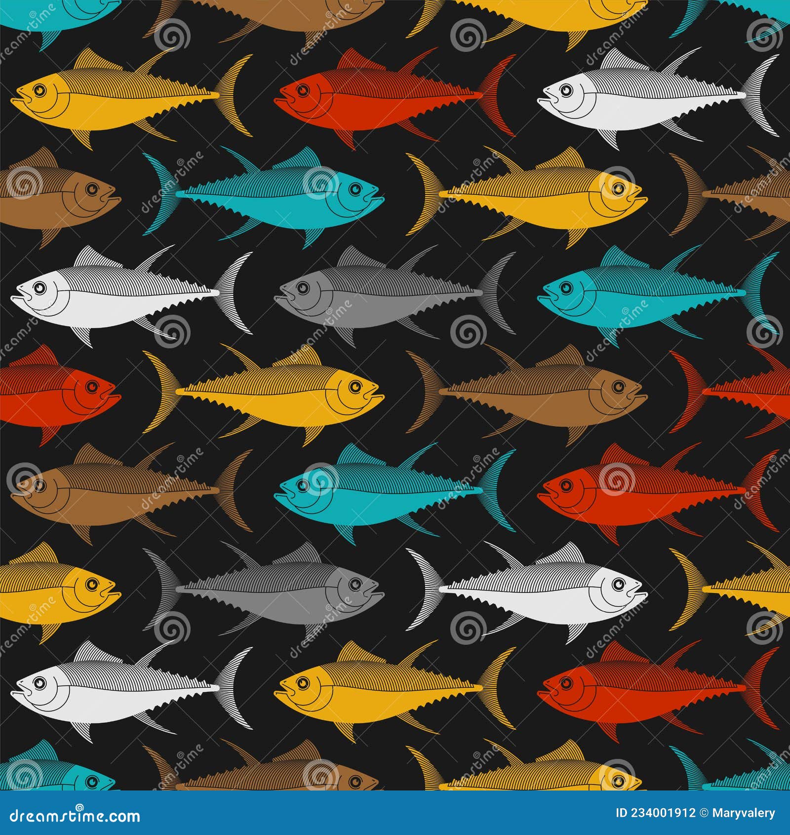 Tuna Pattern Seamless. Tunny Seafood Fish Background. Vector Texture ...