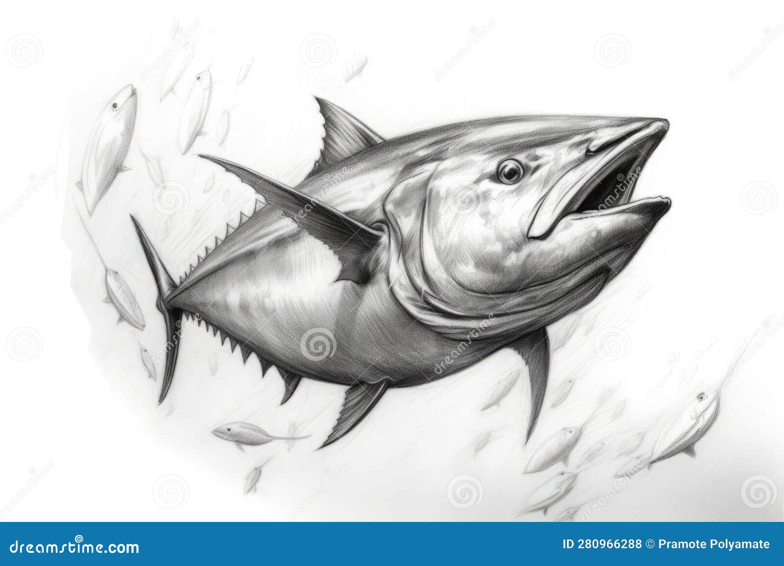 Tuna Pencil Drawing Vintage. Generative Ai Stock Illustration ...
