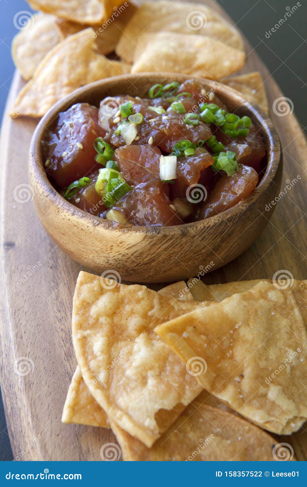 Tuna Poke and Chips stock photo. Image of healthy, cuisine - 158357522