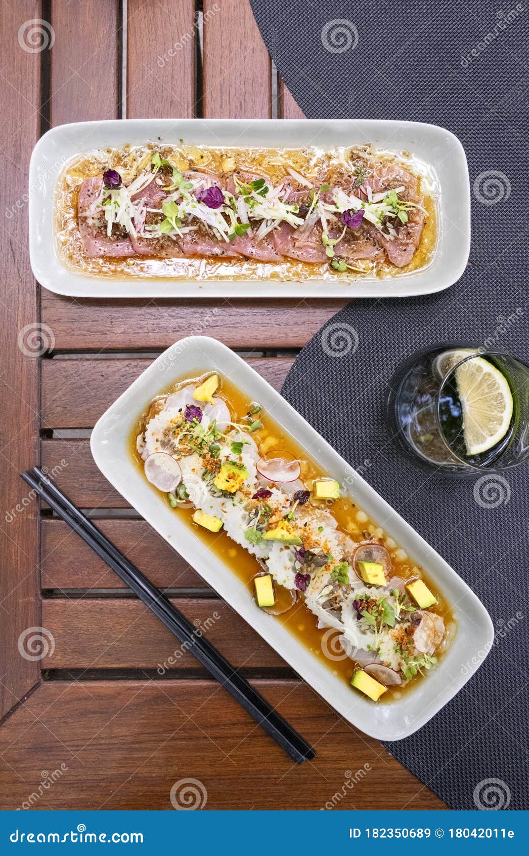 Tuna and Red Snapper Carpaccio, Candid Light, Top View , Vertical ...