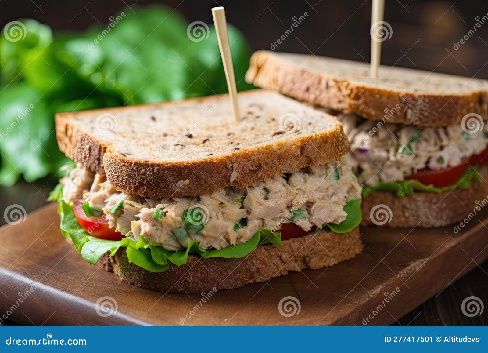 Tuna Salad Sandwich On Whole Grain Bread With Lettuce And Tomato Stock Illustration