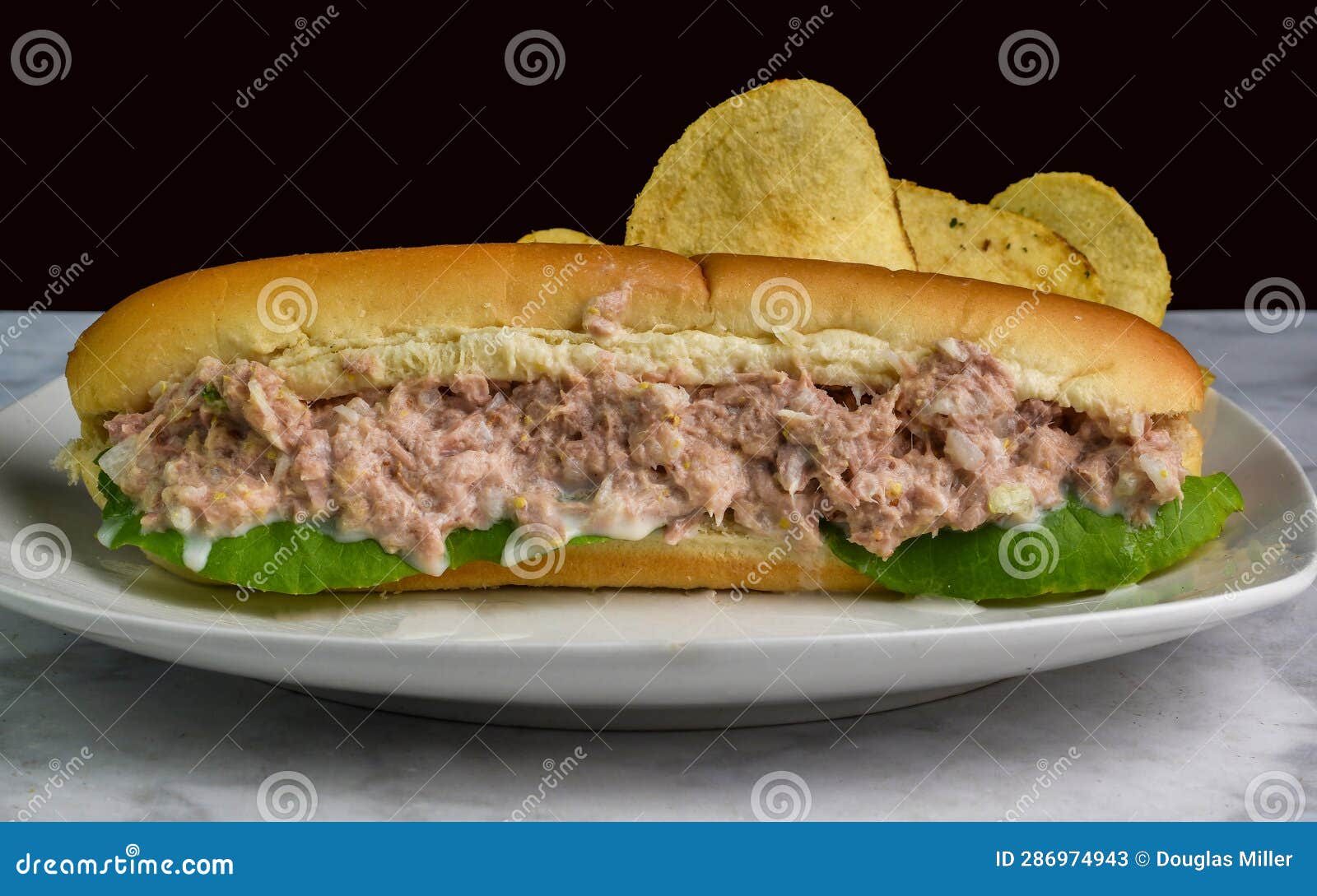 Tuna Salad Sub with a Side of Potato Chips Stock Image - Image of snack ...