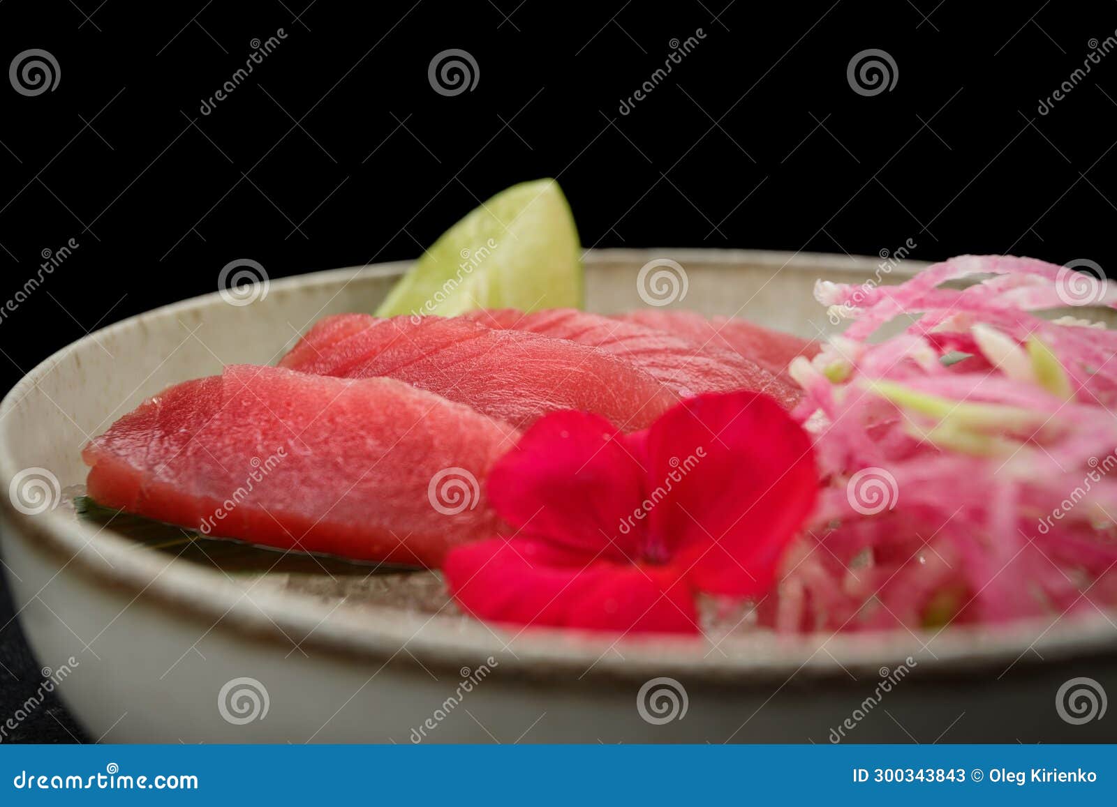 Tuna Sashimi with Lime and Ice on a Bamboo Leaf Stock Image - Image of ...