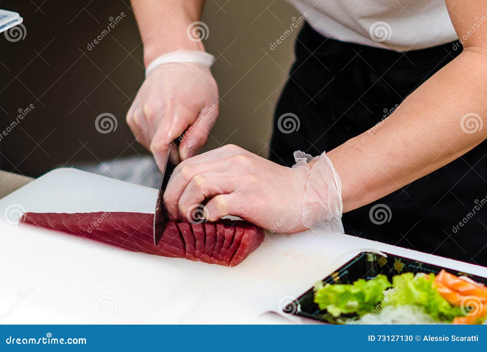 Tuna sashimi preparation stock photo. Image of delicious - 73127130