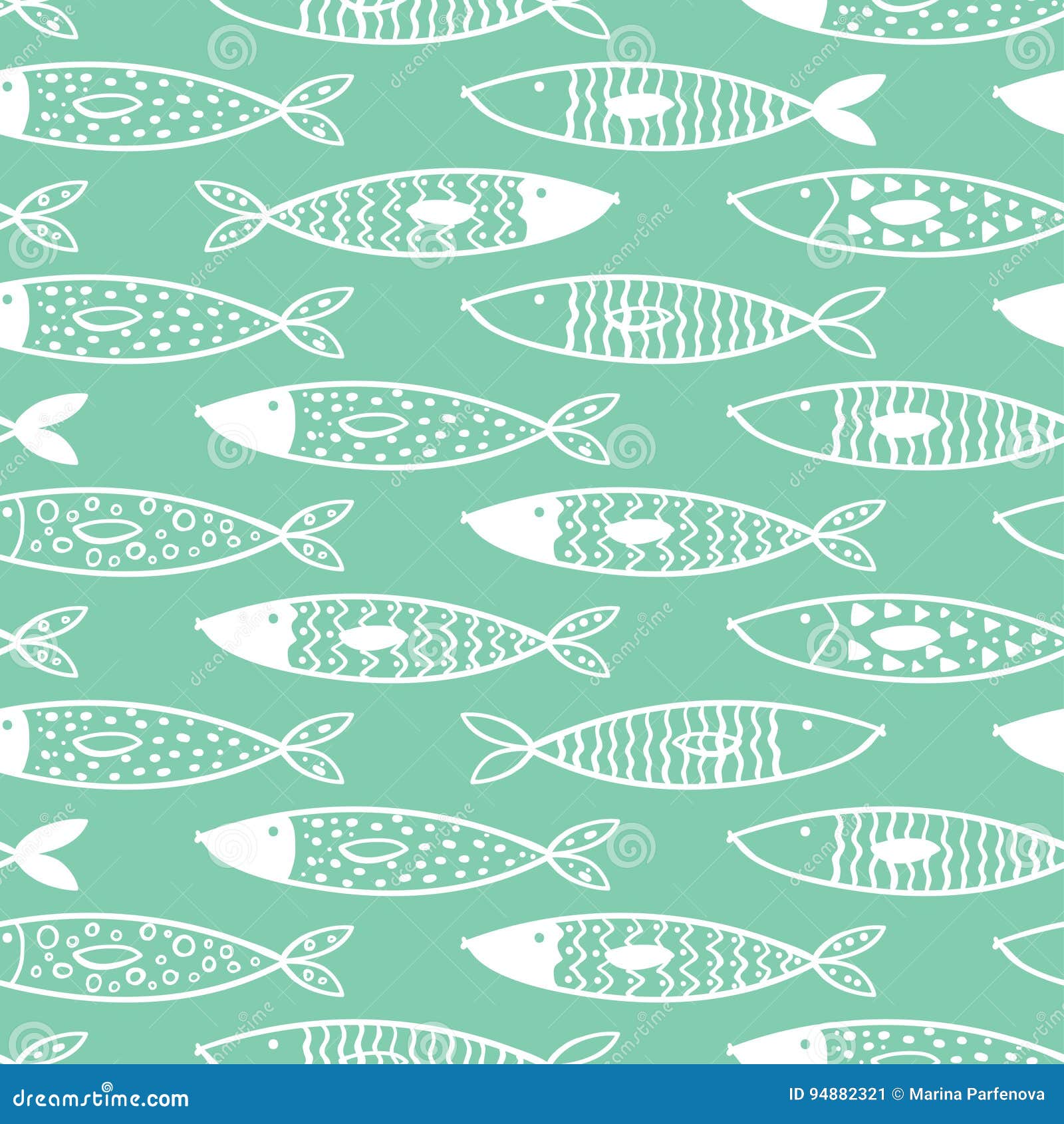 Tuna Seamless Pattern Vector Decorative White Fish Set Stock Vector ...