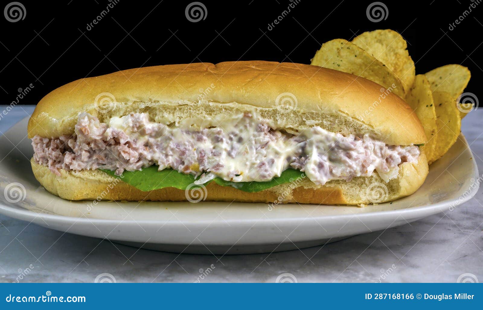 Tuna Sub Served with a Side of Potato Chips Stock Photo - Image of leaf ...