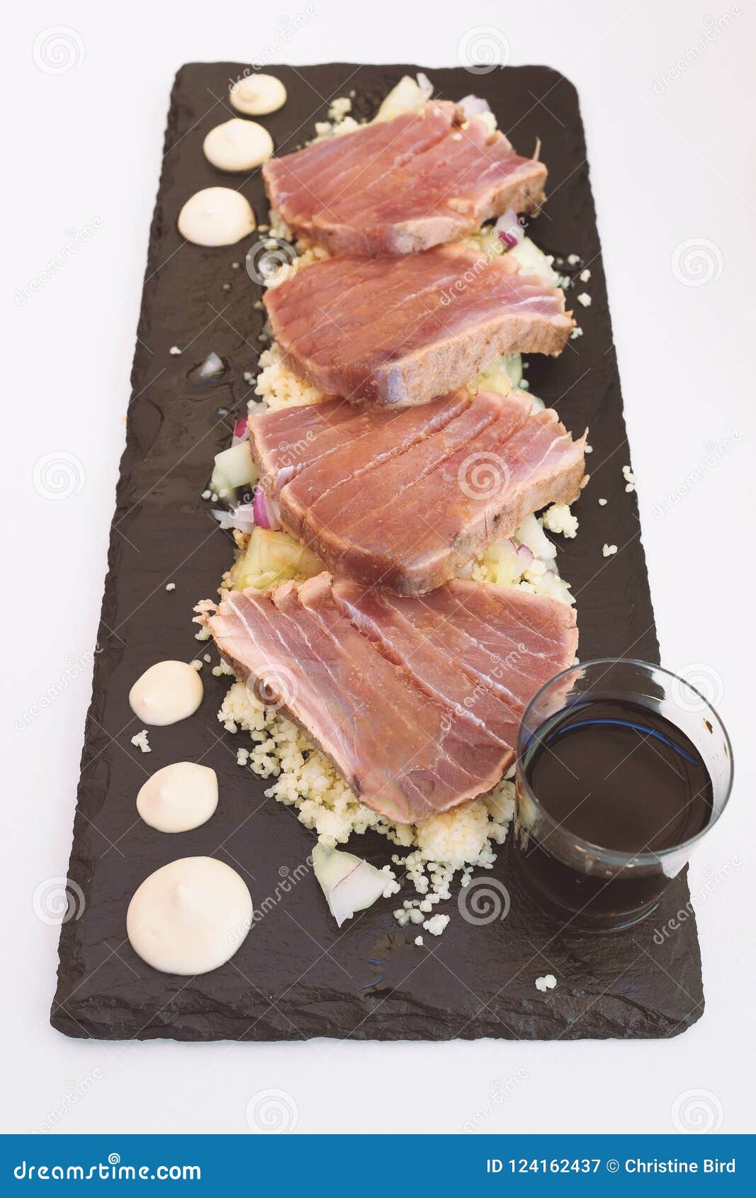 Tuna Tataki on a Rectangular Slate Stock Image - Image of sauce, slate ...
