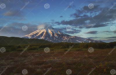 Tundra, volcano, sunset stock image. Image of rock, tree - 28202349