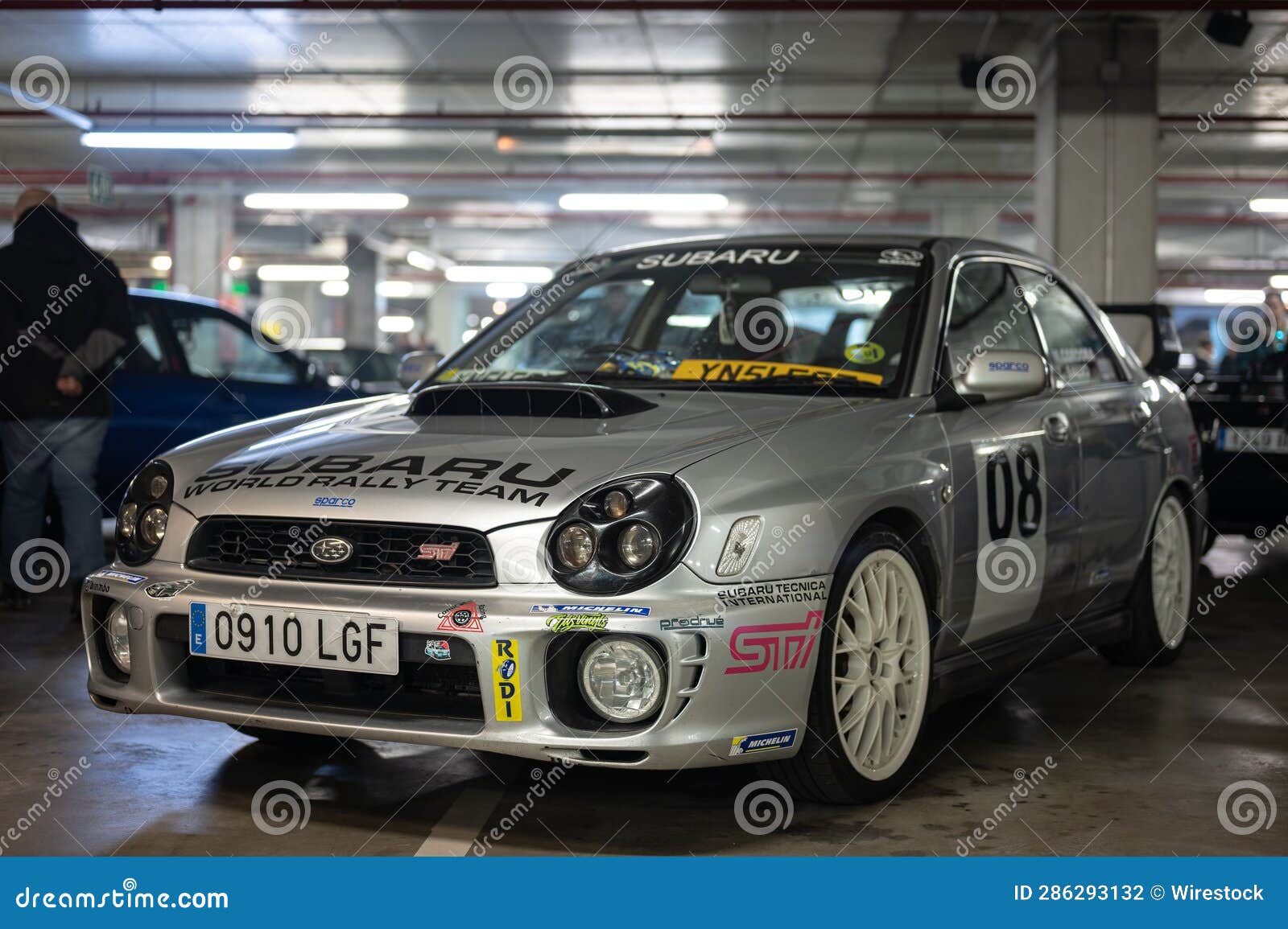 Tuned Silver Second Generation Subaru Impreza STI in an Indoor Parking ...