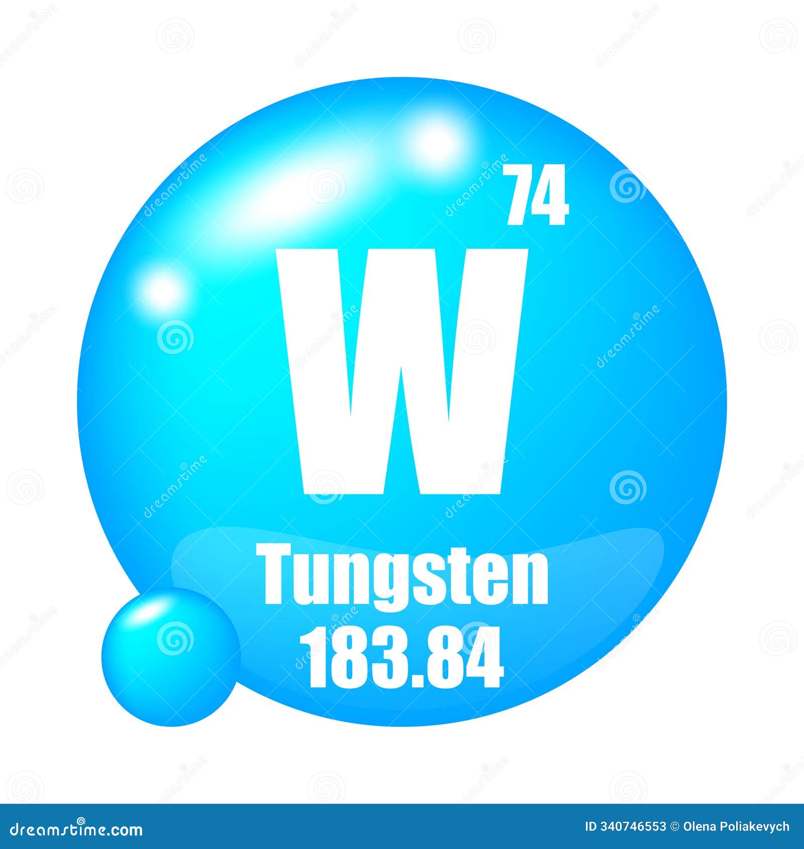 Tungsten Icon. W Chemical Element. Atomic Number 74. Mass 183.84. Blue ...