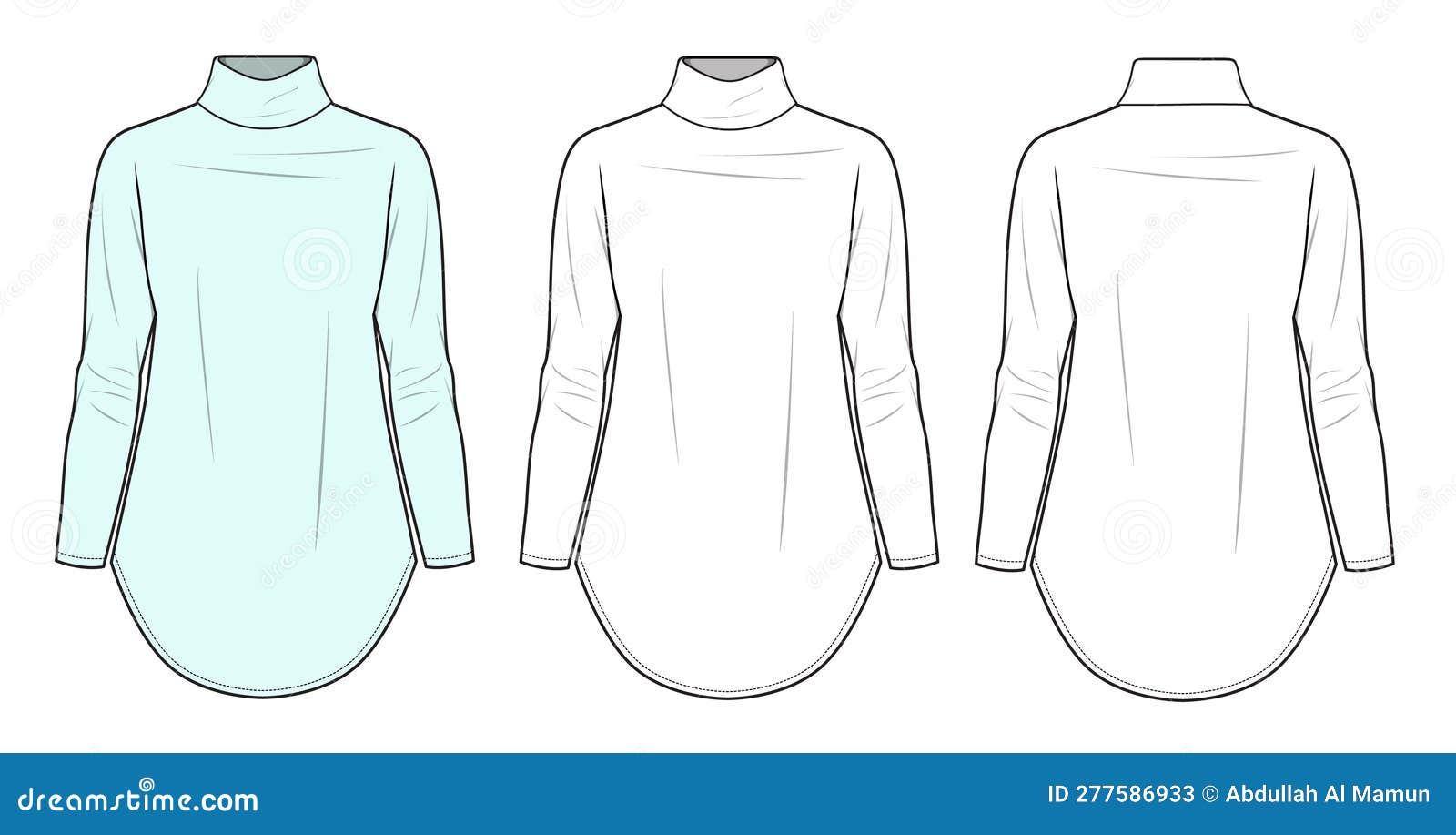 Tunic Tops with Turtle Neck, Long Sleeve Flat Drawing Vector Mock Up ...