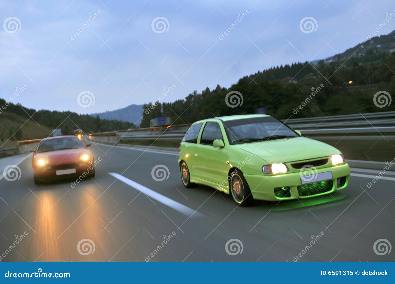 Tuning Cars Racing Down the Highway Stock Image - Image of modern ...