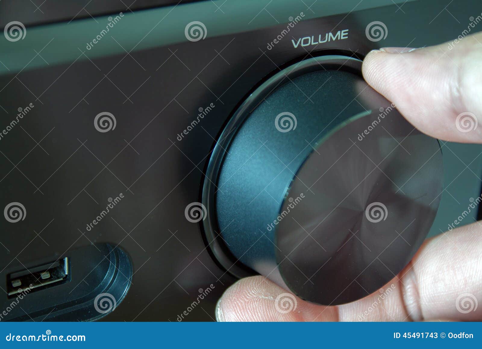 Tuning Knob and Fingers. Black AV-Receiver Close-up. Stock Image ...