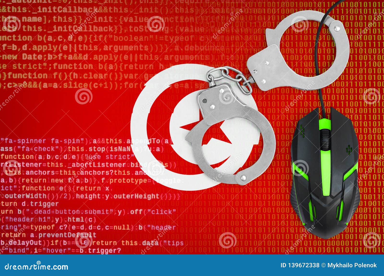 Tunisia Flag and Handcuffed Computer Mouse. Combating Computer Crime ...
