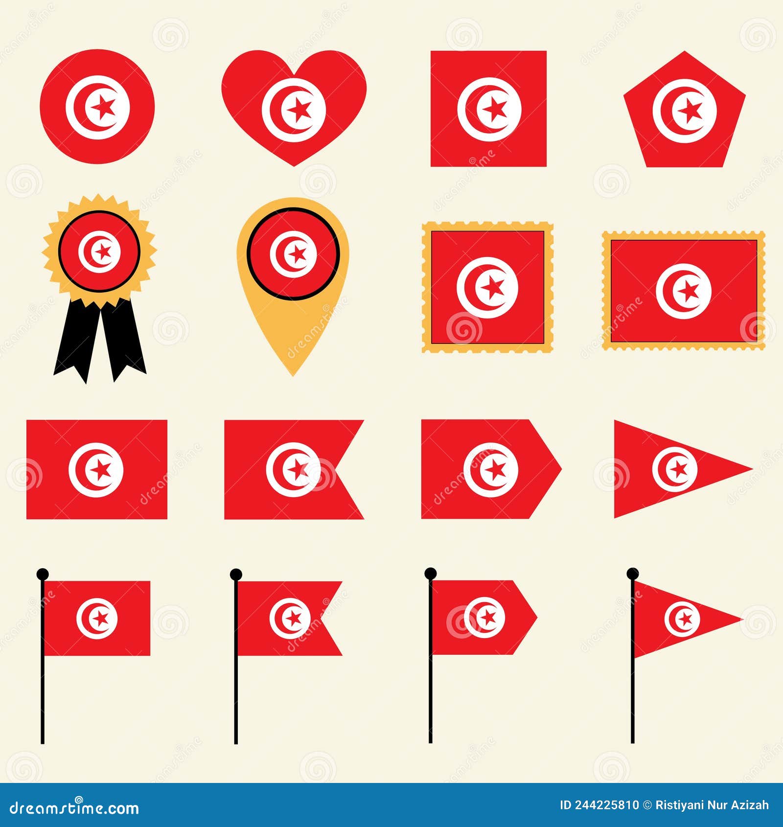Tunisia Flag Icon Set In 16 Shape Versions Stock Vector Illustration