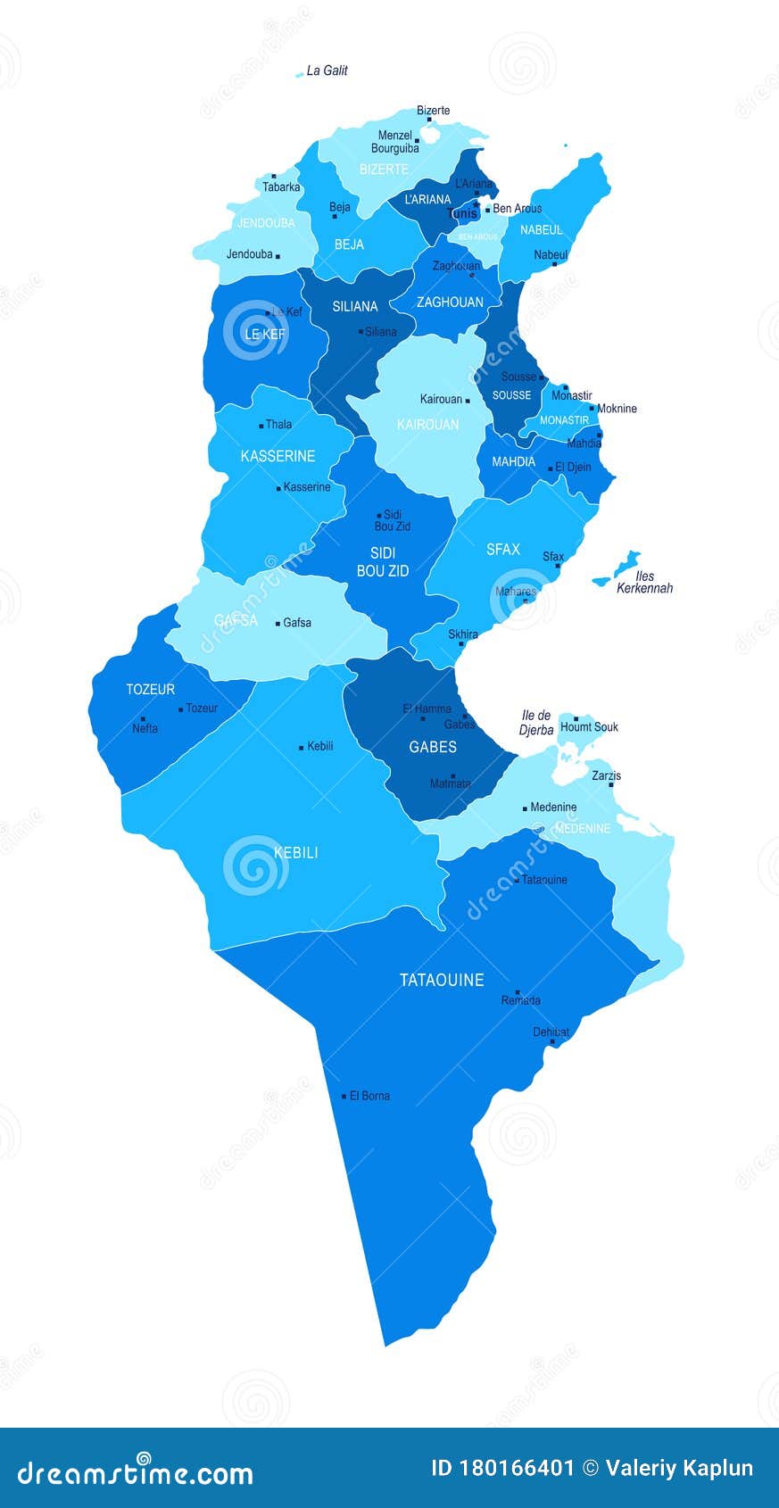 Tunisia Map. Cities, Regions. Vector Stock Illustration - Illustration ...