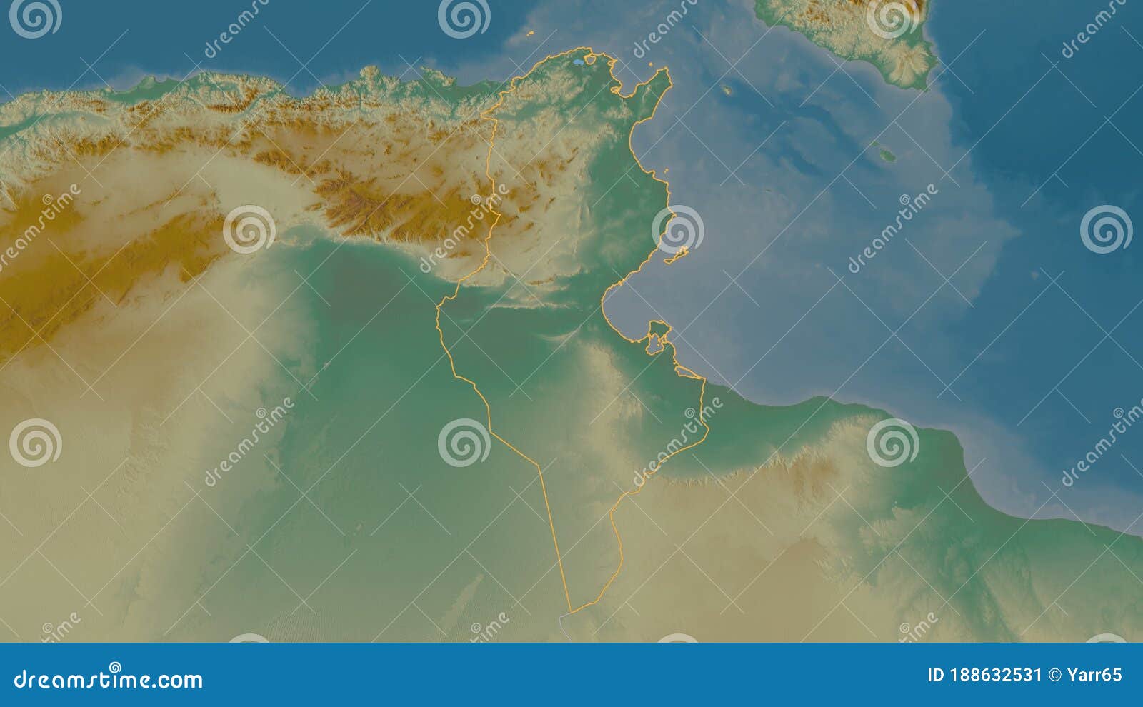Tunisia - overview. Relief stock illustration. Illustration of tunisia - 188632531