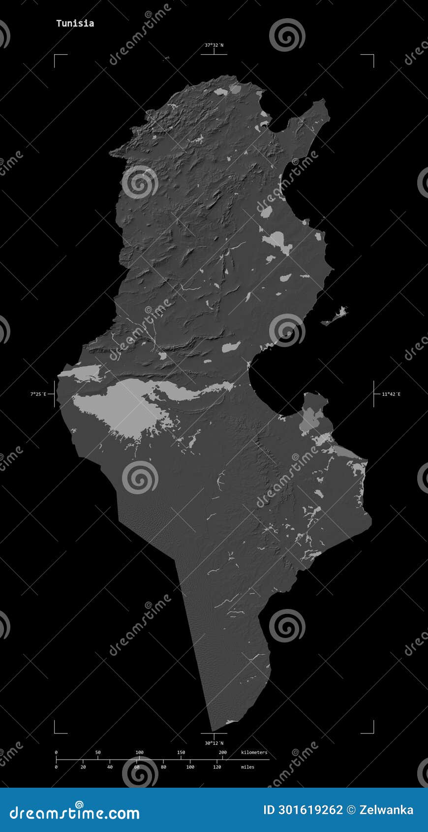 Tunisia Shape on Black. Bilevel Stock Illustration - Illustration of ...