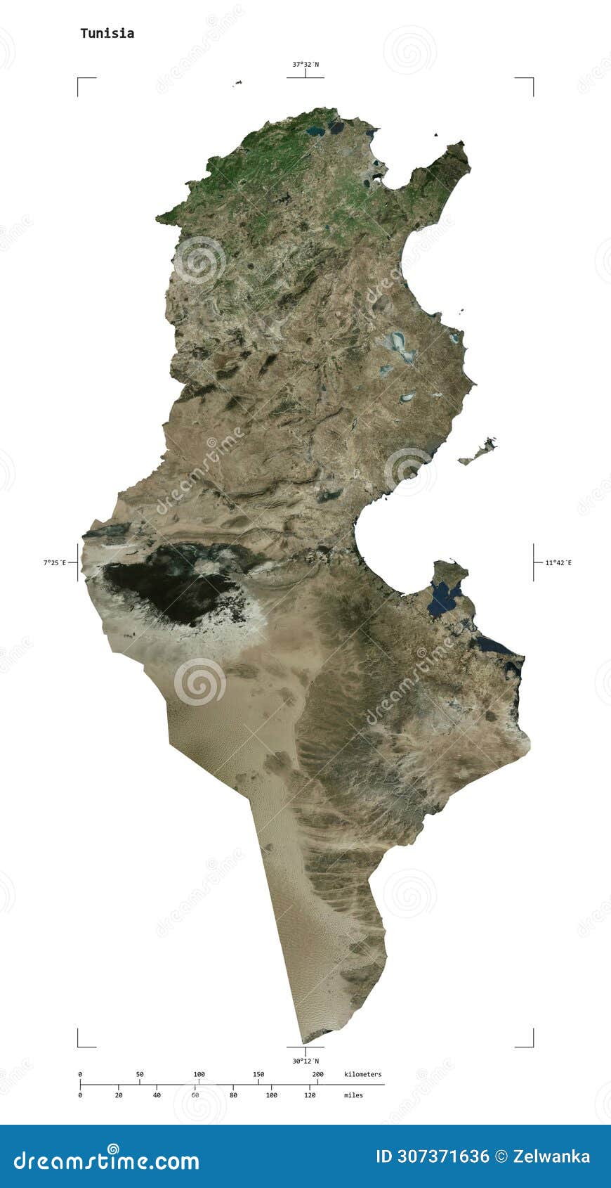 Tunisia Shape on White. High-res Satellite Stock Illustration - Illustration of geography ...