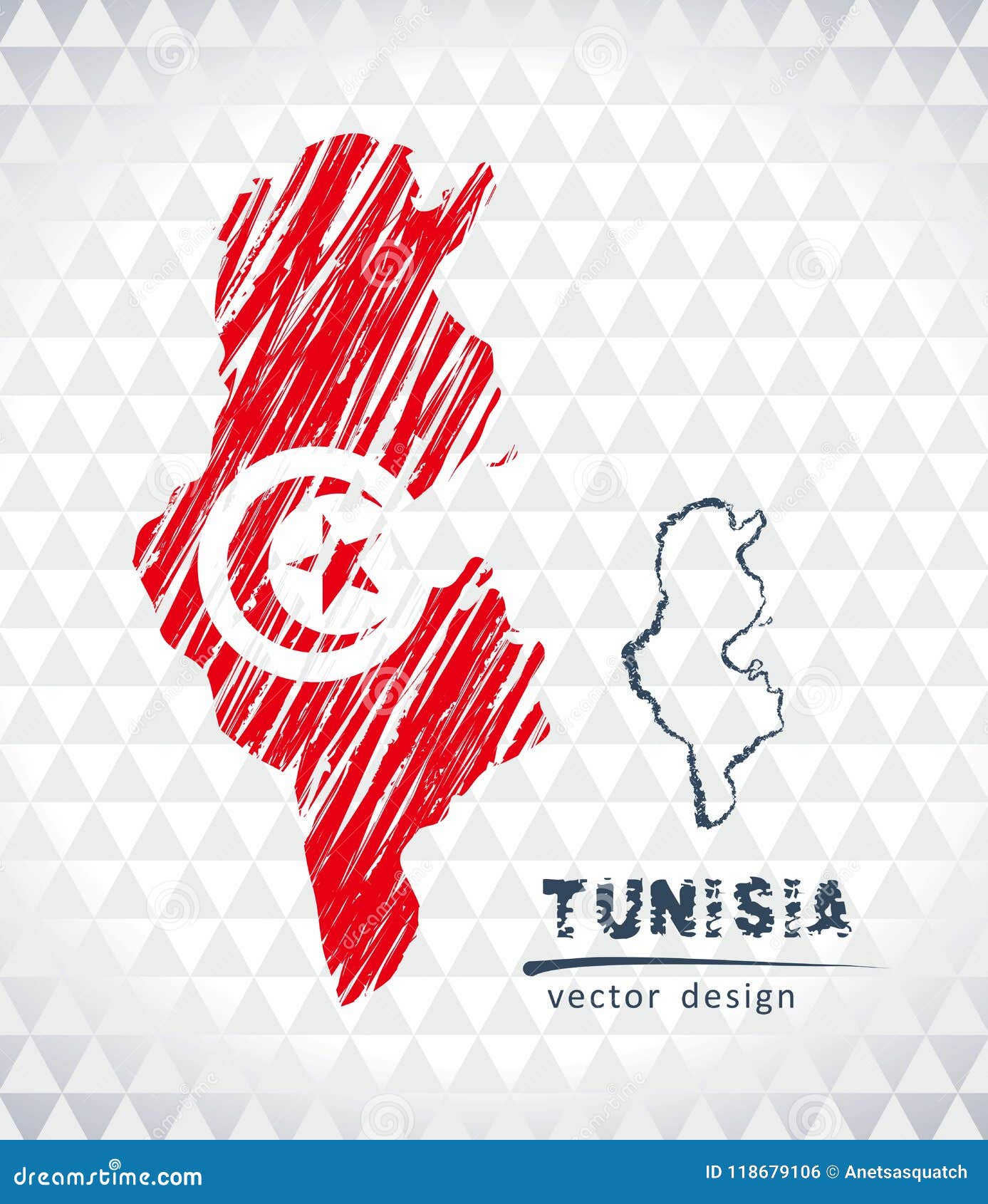 Tunisia Vector Map With Flag Inside Isolated On A White Background