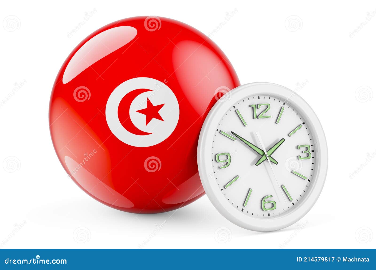 Tunisian Flag with Clock. Time in Tunisia, 3D Rendering Stock ...