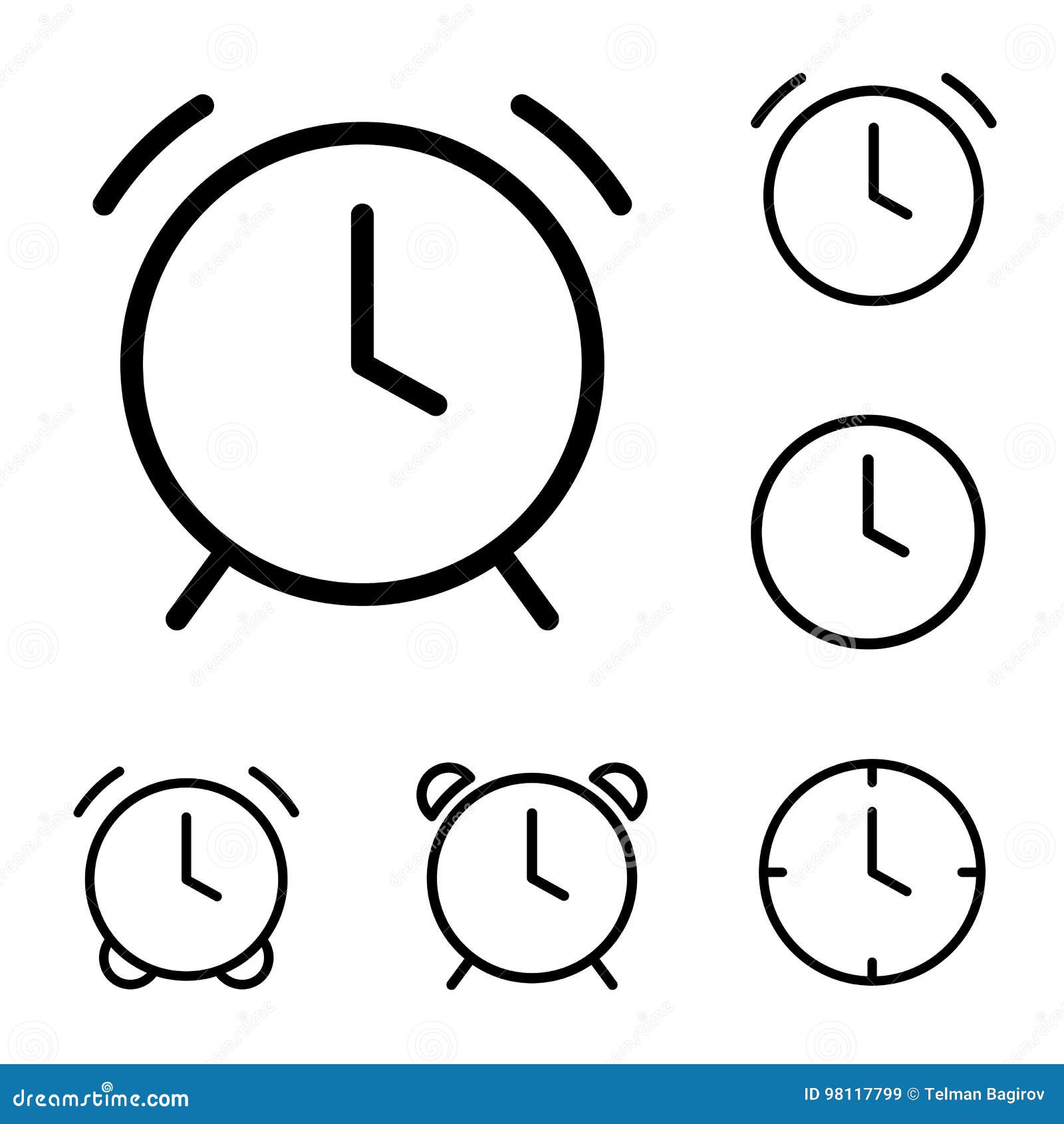 Tunn Linje Klocka, Larmsymboler Stock Illustrationer - Illustration av ...