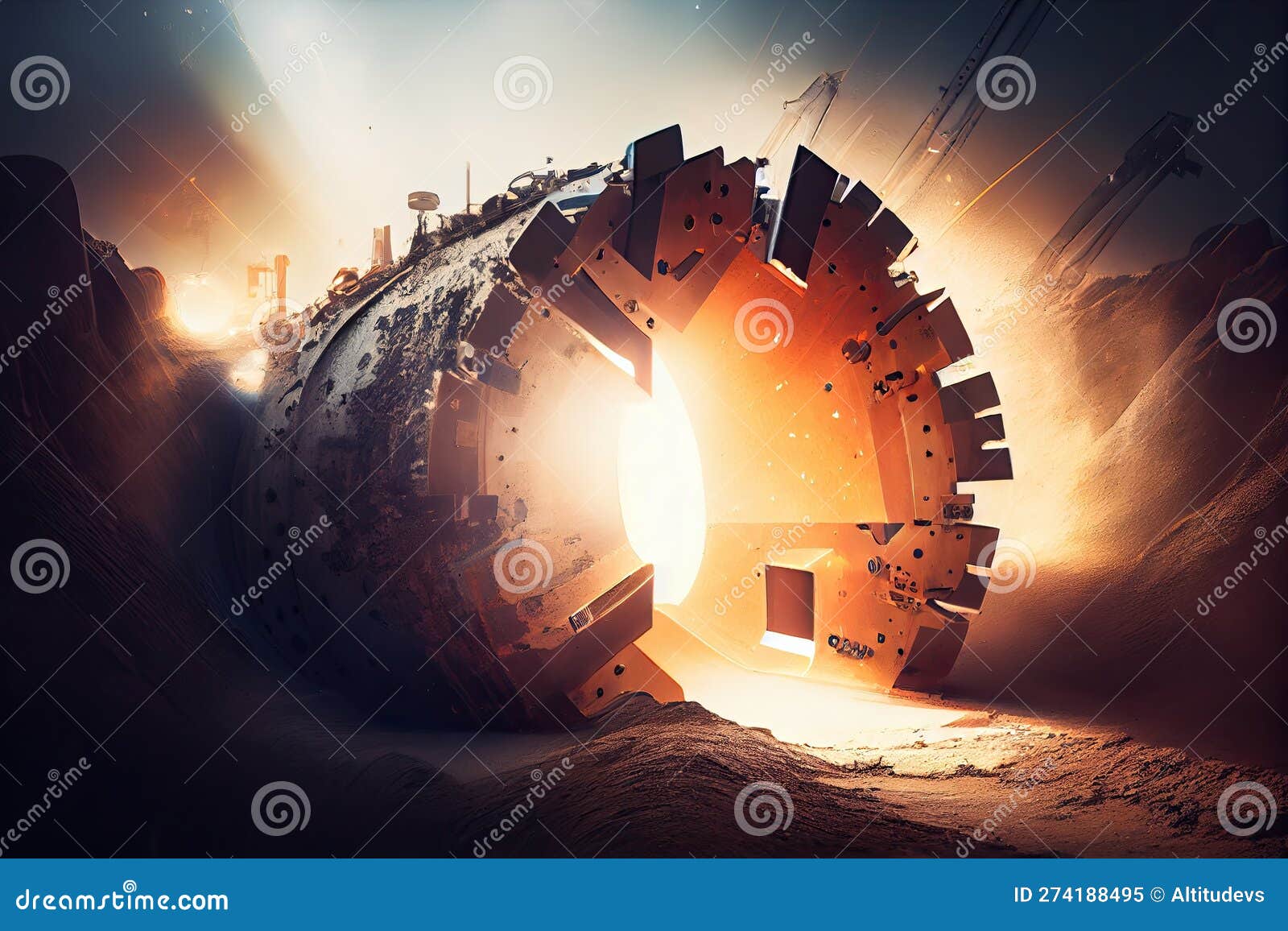 Tunnel Boring Machine, Breaking through the Surface of the Earth, with ...
