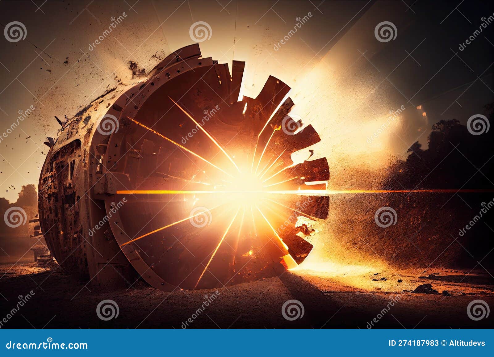 Tunnel Boring Machine Breaking through the Surface, with Sunlight ...