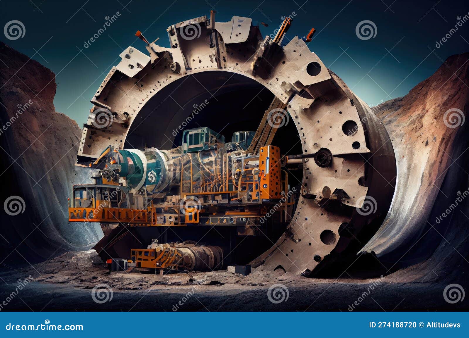Tunnel Boring Machine, with Its Cutterhead and Conveyor System Visible ...