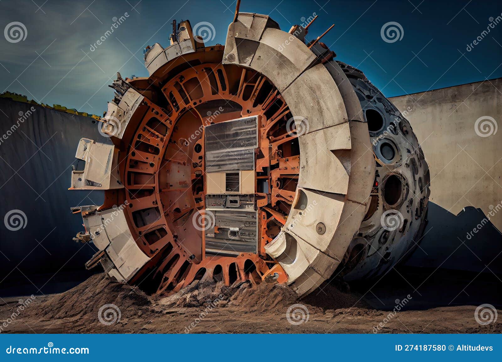 Tunnel Boring Machine, with Its Head and Rotating Cutter Visible ...
