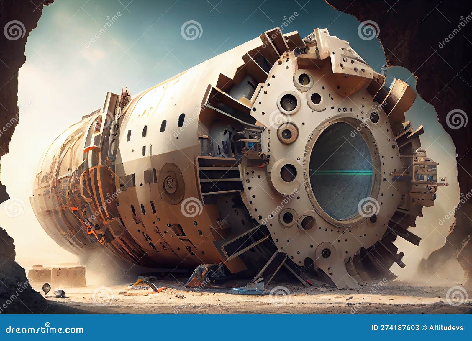 Tunnel Boring Machine, with Its Head and Rotating Cutter Visible ...