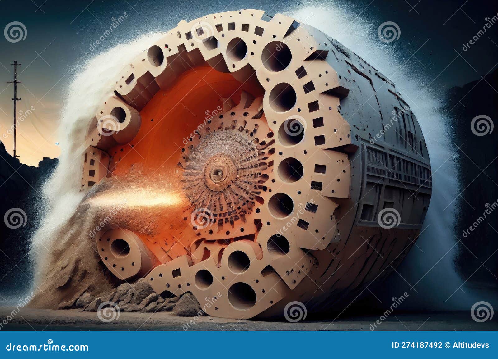 Tunnel Boring Machine through Solid Rock, Creating Smooth Tunnel Wall ...