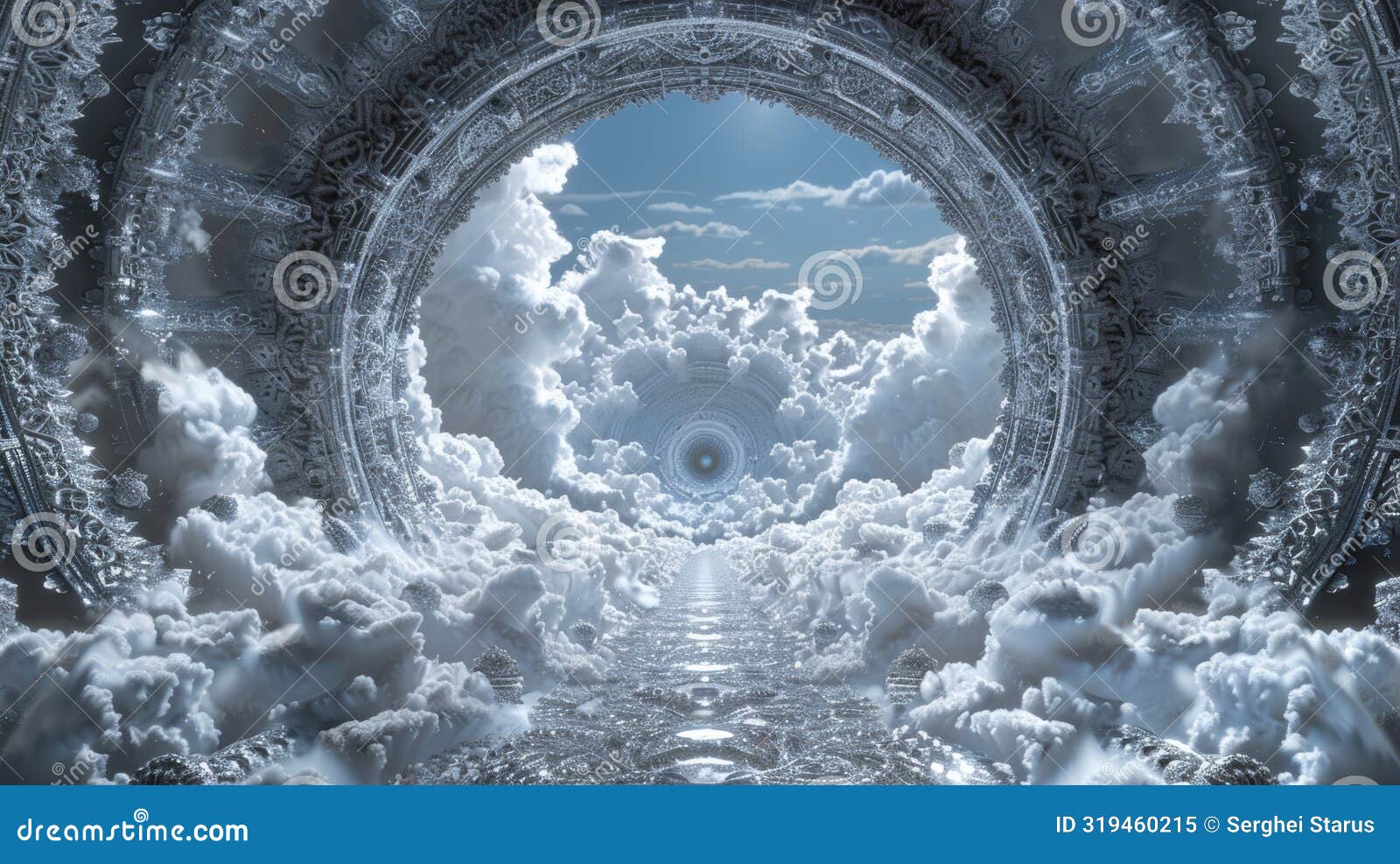 A Tunnel of Clouds with a Light Shining through it, AI Stock Image ...