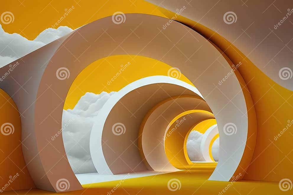 A Tunnel with Clouds and a Yellow Sky in the Background Stock ...