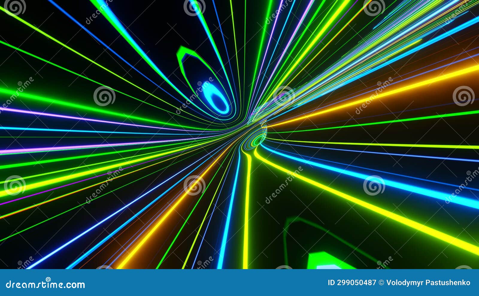 Tunnel with Colored Wave Traffic, Neon Lines, High Speed. Cycle ...
