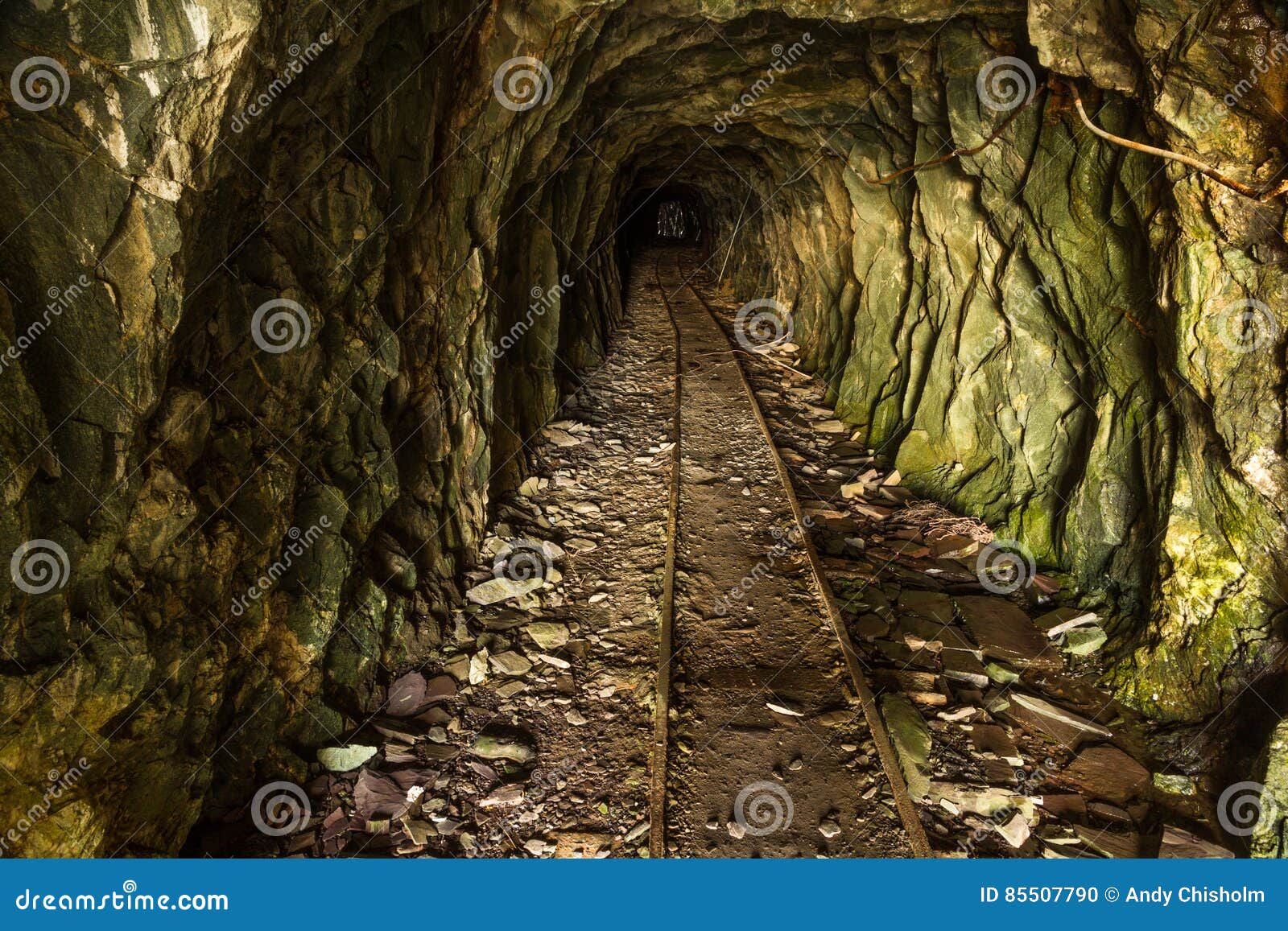 Tunnel in Disused Mine with Rails Stock Photo - Image of geology, cave ...