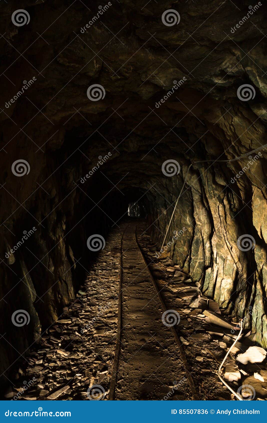 Tunnel in Disused Mine with Rails Stock Photo - Image of inside ...