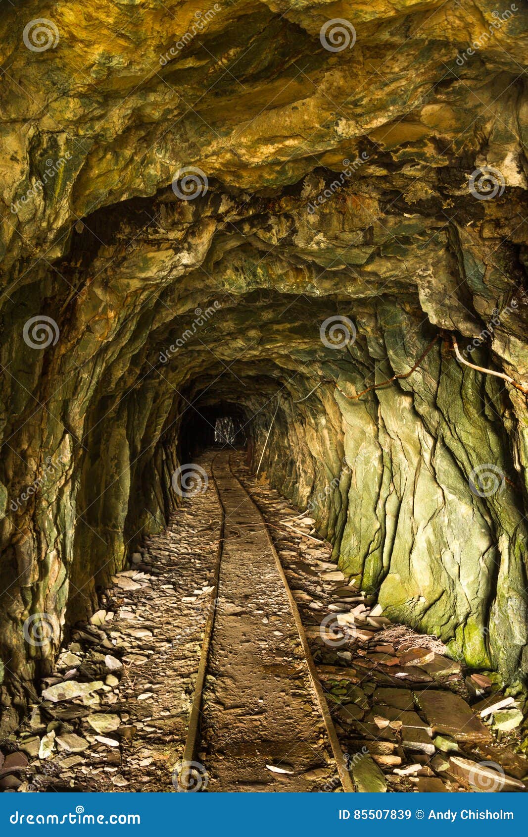 Tunnel in Disused Mine with Rails Stock Image - Image of danger, quarry ...